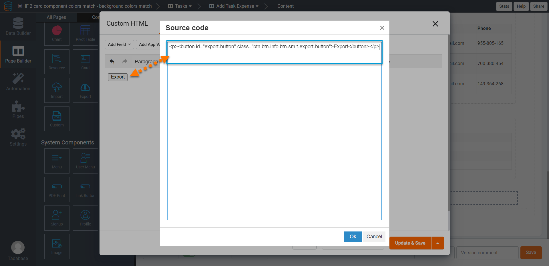 Export Multiple Tables Tadabase