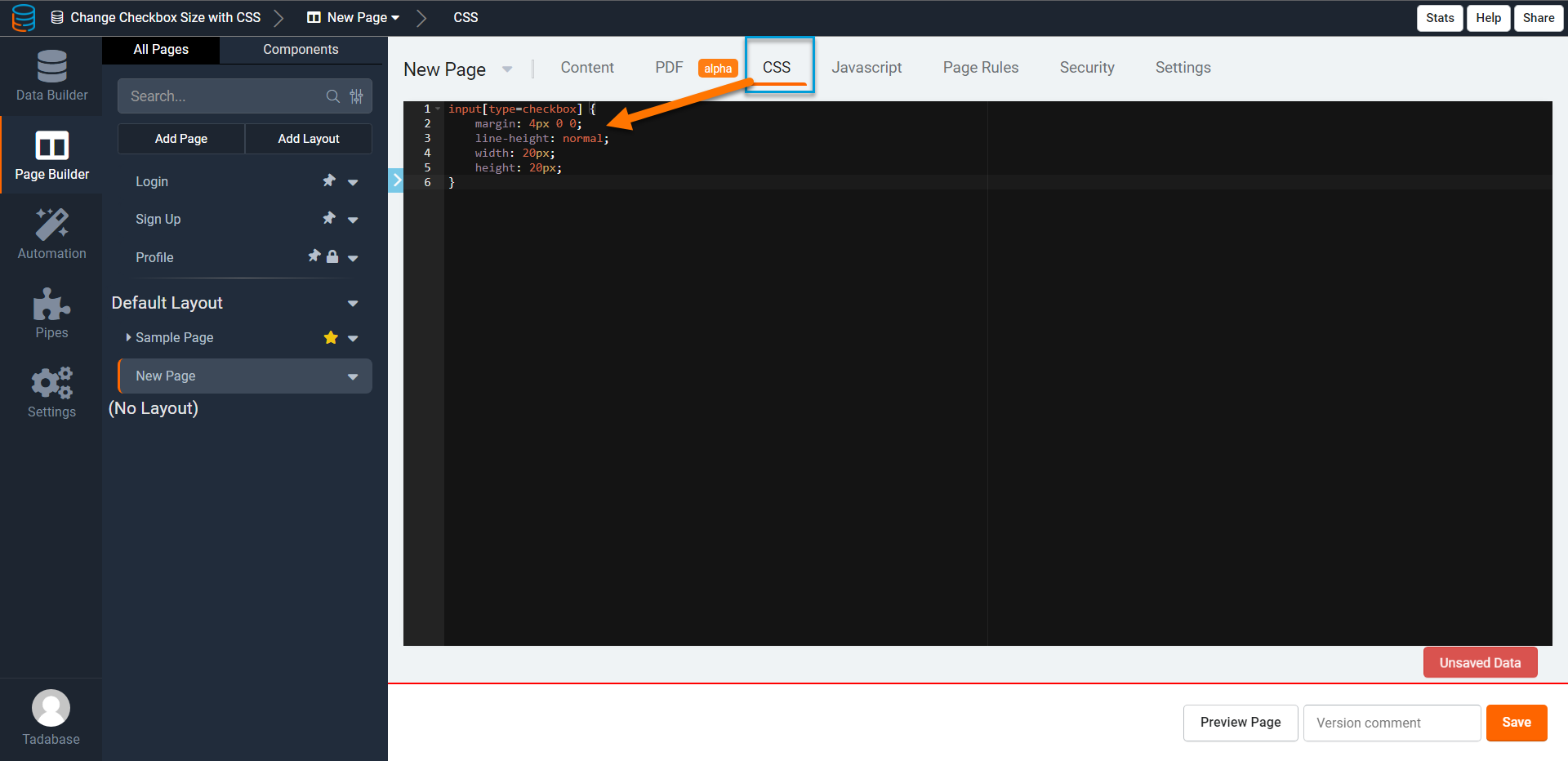 Change Checkbox Size Tadabase
